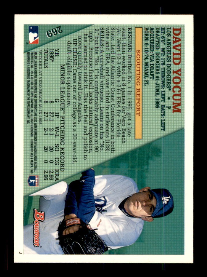 1996 Baseball Bowman David Yocum Los Angeles Dodgers #269 RC2 | eBay