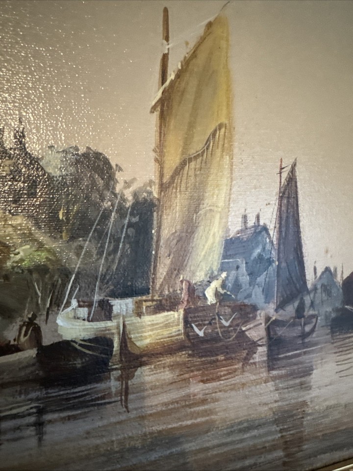 Vintage Oil Painting Thames Barges Terry Burke Signed Framed Marine Art ...