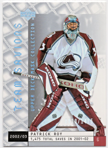 PB061 2002-03 UD Mask Collection #92 Patrick Roy 0810/1475 Colorado ...