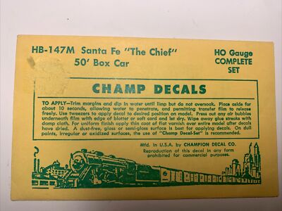 HO Champ Decals HO Scale HB-147M Santa Fe Chief Box Car NIP | eBay