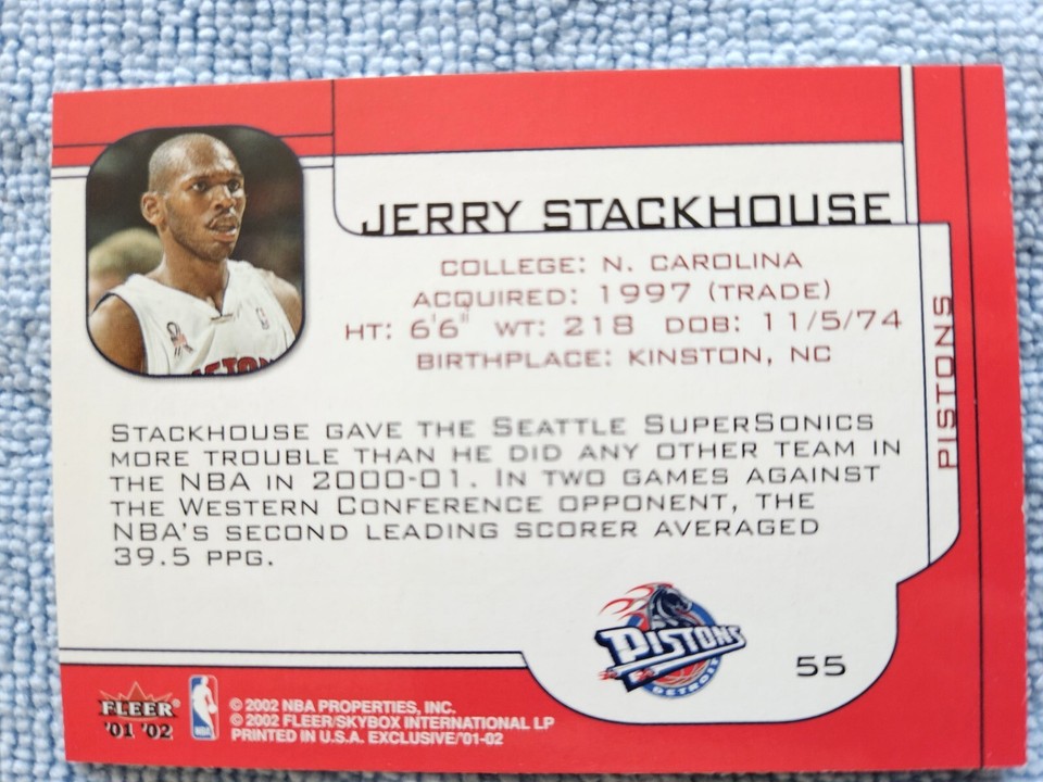 2001-02 Fleer Exclusive #55 Jerry Stackhouse Detroit Pistons Basketball ...
