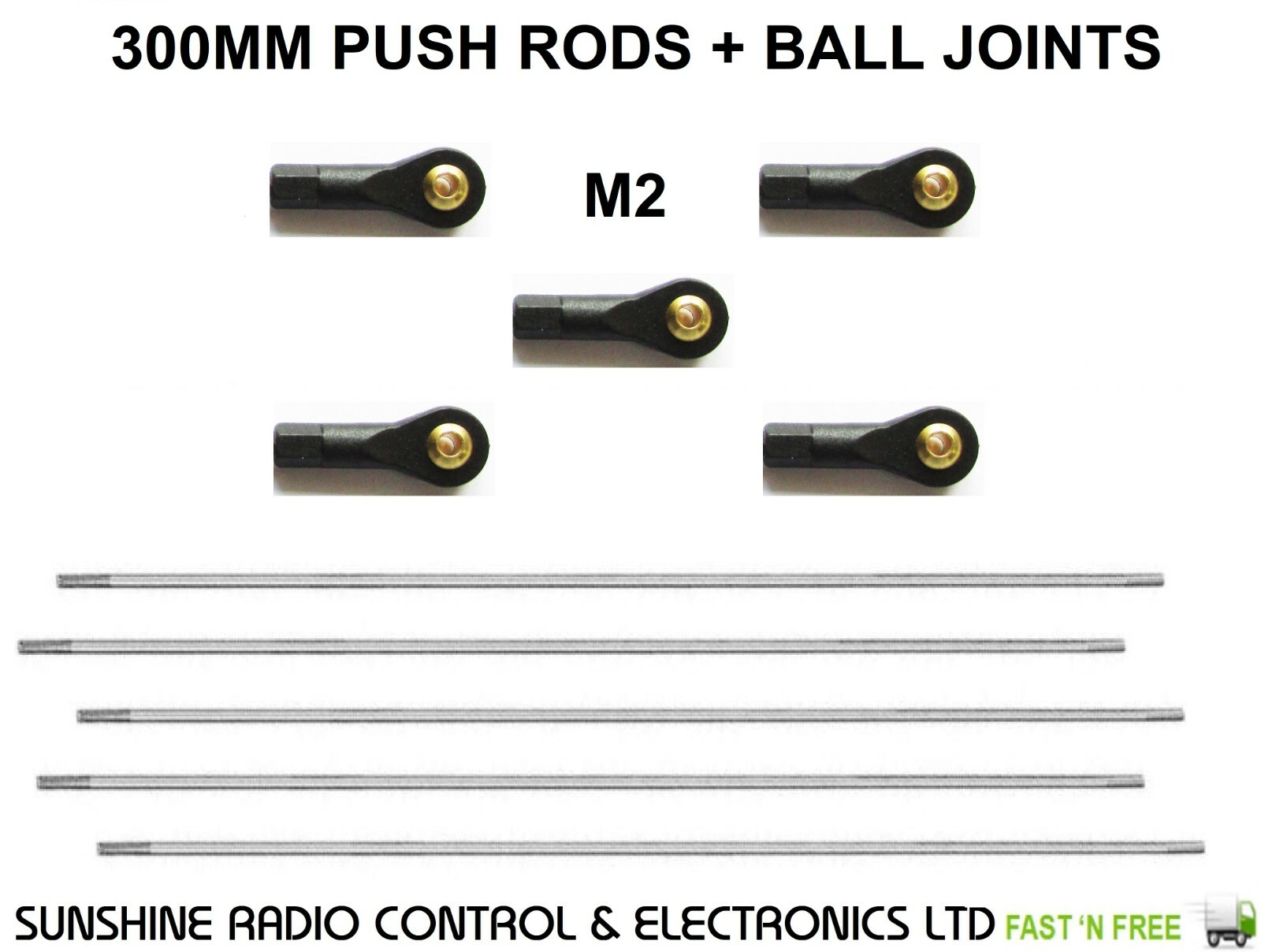 RC Pushrod 300mm 30cm 12" Push Rods M2 Thread + Link Rod End M2 Ball ...