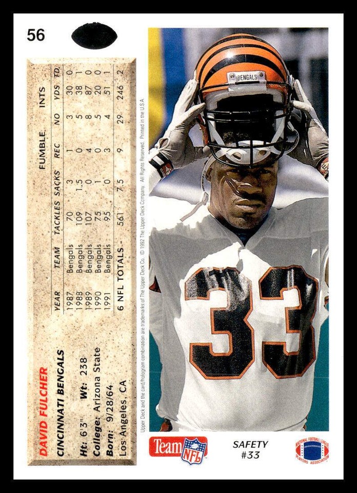 1992 Upper Deck #56 David Fulcher Cincinnati Bengals Football Card | eBay