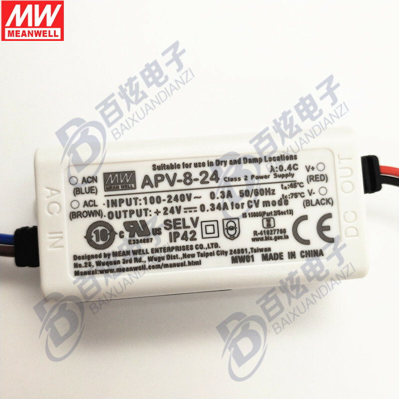 1 pcs MEAN WELL APV-8-24 8W 24V 0.34A Waterproof LED driver power ...