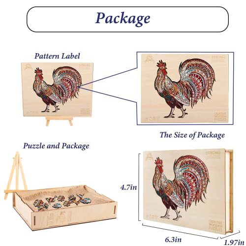 Wooden Puzzle for Adults, Rooster Wooden Jigsaw Puzzles Small Strong ...
