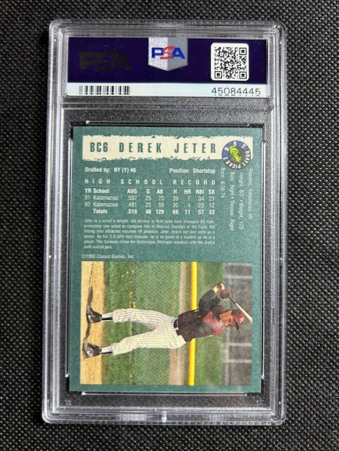 1992 Classic Draft Picks #6 Derek Jeter RC Rookie PSA 6 EX-MT New York ...