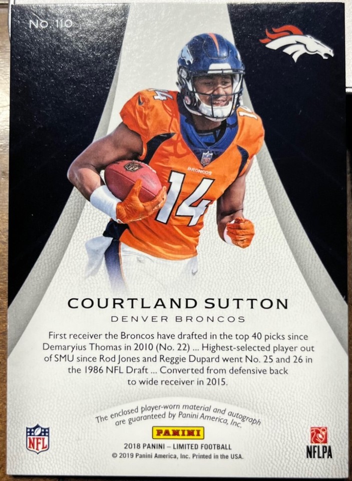 2018 LIMITED COURTLAND SUTTON RPA SP RC PATCH ON CARD AUTO 47/299 ...