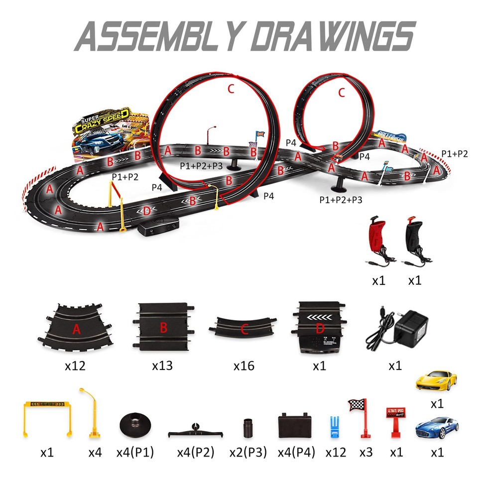 Slot Car Race Track Set Electric Powered Race Track Dual Racing Car ...