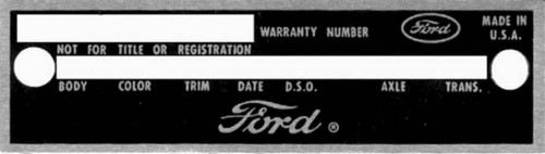 NEW! Ford Fairlane Mustang Warranty Door Data Plate 1966-1967 Punched ...