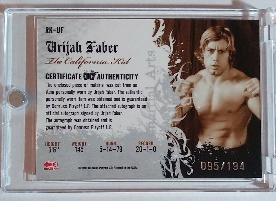 2008 Donruss Americana UFC Urijah Faber Rookie Autograph Ring Kings ...
