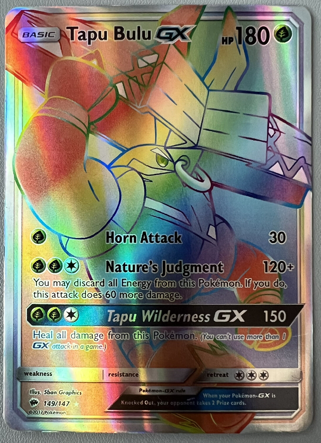 Pokémon Tapu Bulu GX 149/147 Rainbow Secret Rare -SM Burning Shadows ...