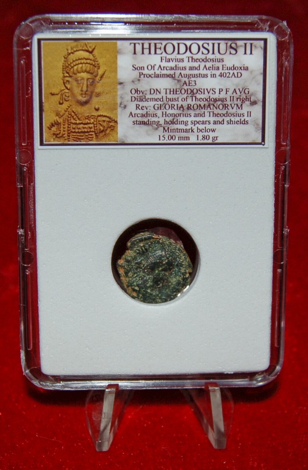Ancient Roman Empire Coin Of THEODOSIUS II Three Emperors With Spears ...
