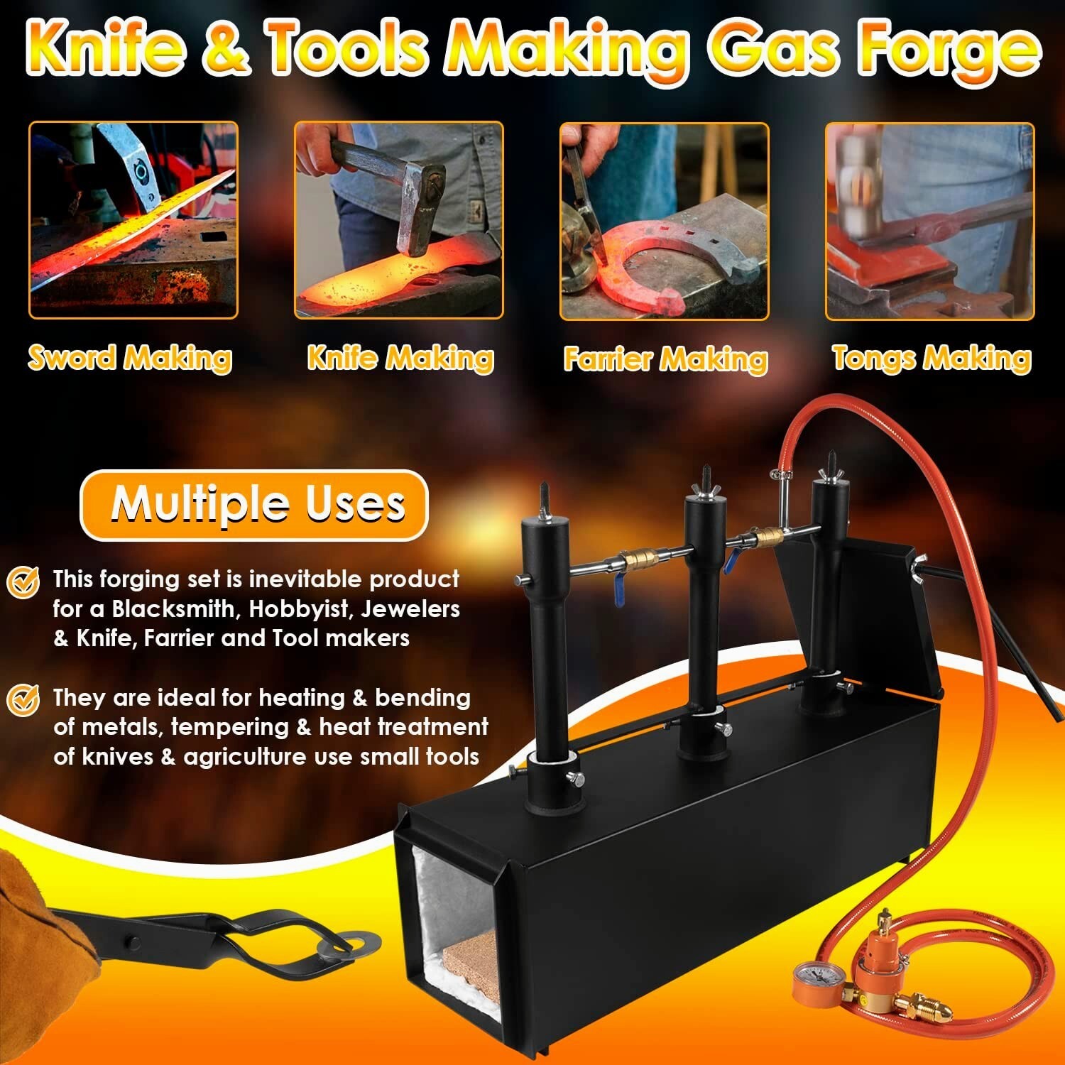 Propane Gas Forge Triple Burner Portable with One Door, Tongs & Welding Gloves | eBay