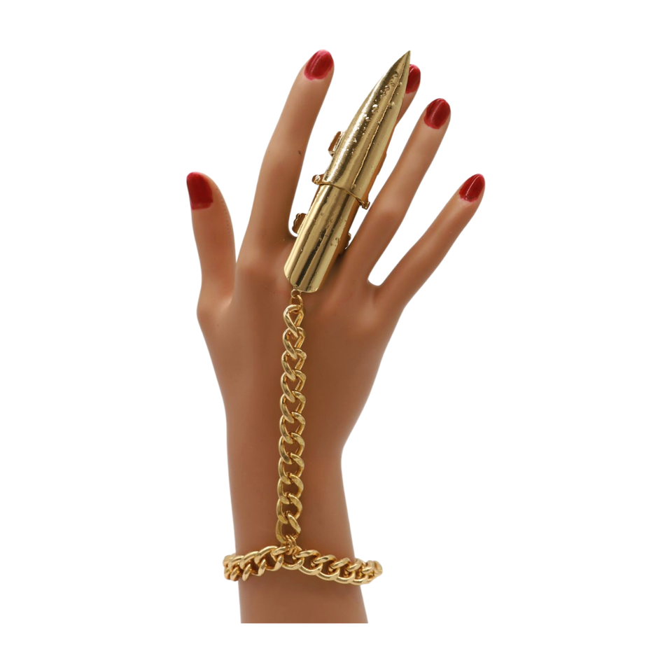 Women Gold Metal Hand Chain Bracelet Finger Nail Ring Hot Fashion ...
