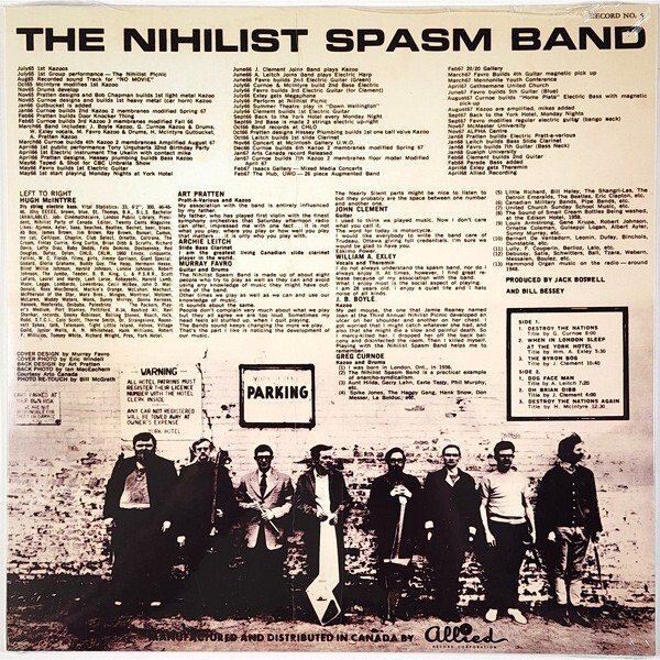 NIHILIST SPASM BAND No Record LP 1968 Canadian private freakout psych ...