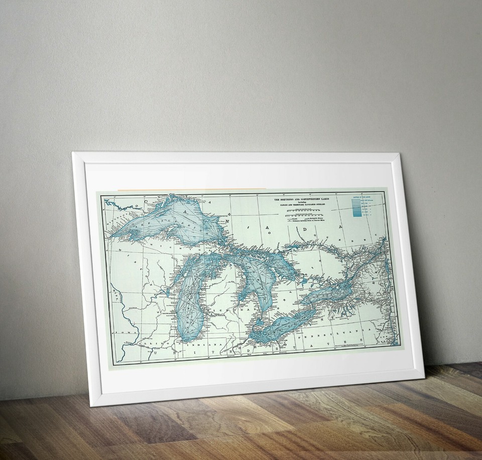Great Lakes including Canals and Tributary Navigable Streams Map Poster ...