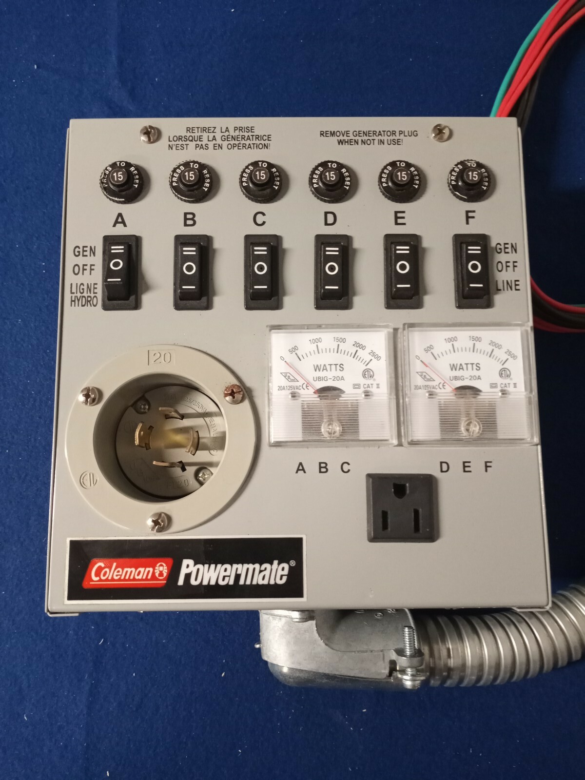 Coleman Powermate Emergen Switch TK65000 125 VAC 20 Amp Input 15 Amp ...