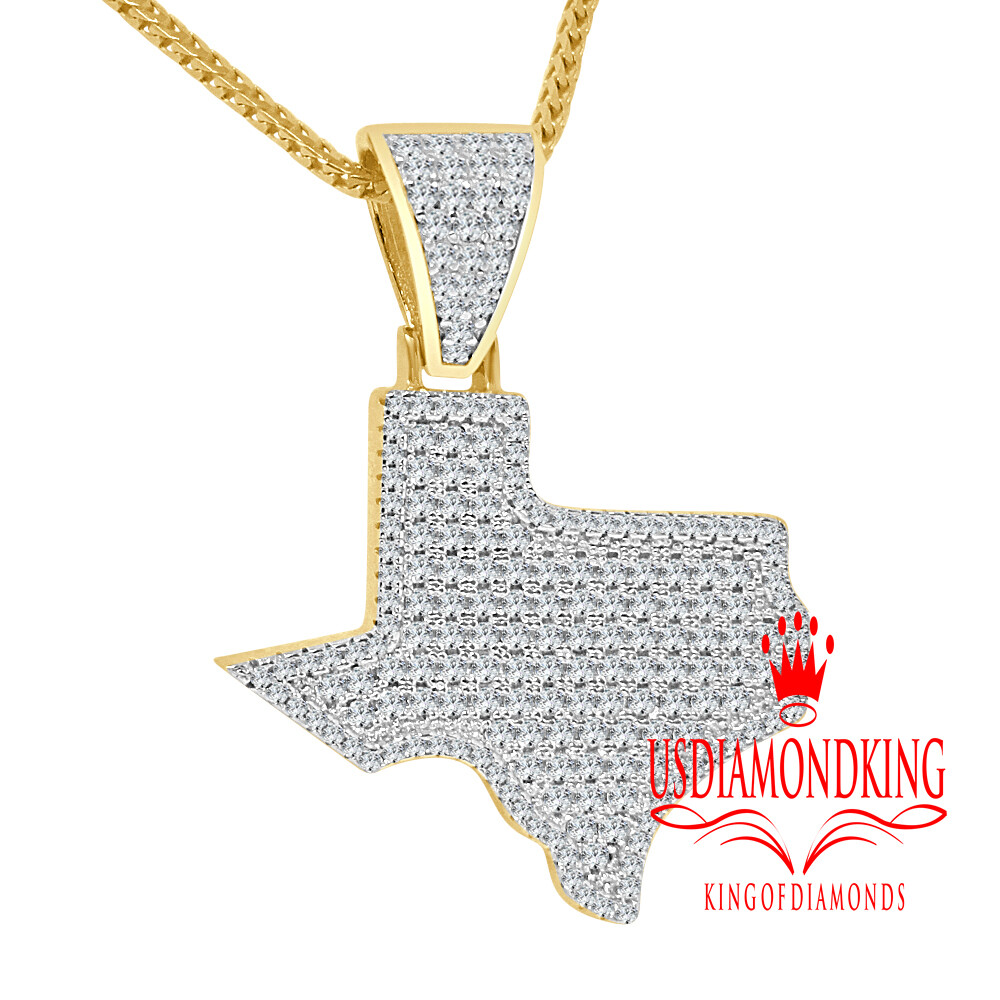 Yellow Gold On Silver Diamond Texas Map Pendant 1.70" The Lone Star ...