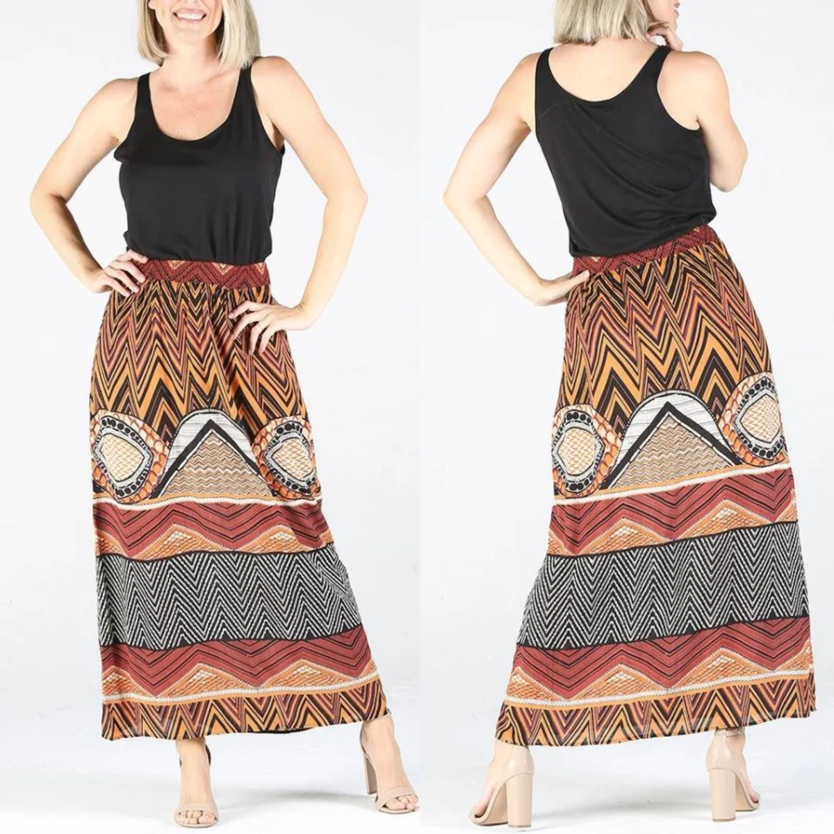 Orange Aztec Print Skirt