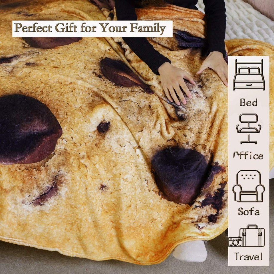 Chocolate Chip Cookie Blanket 71 Inch Round Soft Flannel Realistic Food ...