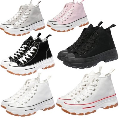Women's Chunky High Top Canvas Trainers – Lace Up Platform Sneakers ...