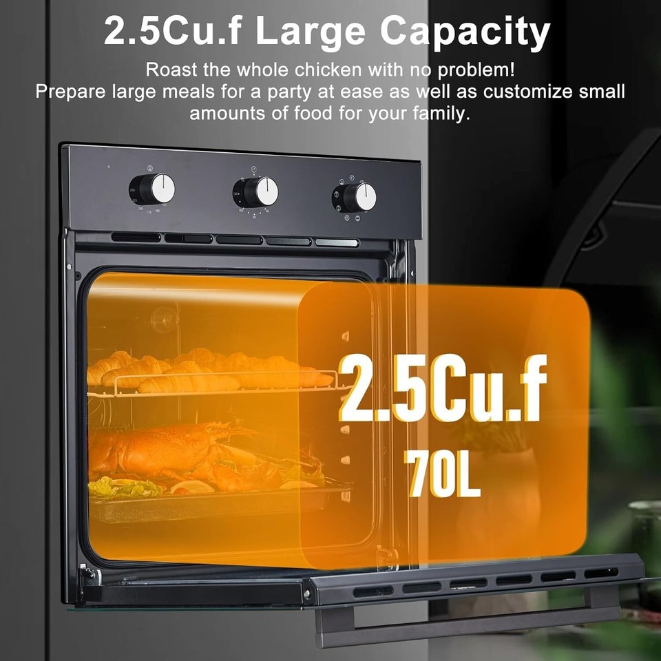 Single Wall Oven 24" Built-in Electric Ovens 70L Capacity Touch Control ...