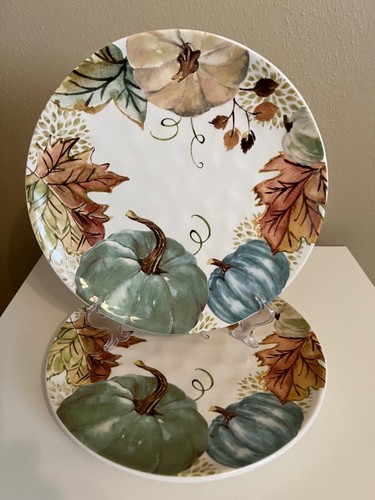 Potters Studio Pumpkin Fall Leaves 10 1/2" Ceramic Dinner Plates Set/2 ...