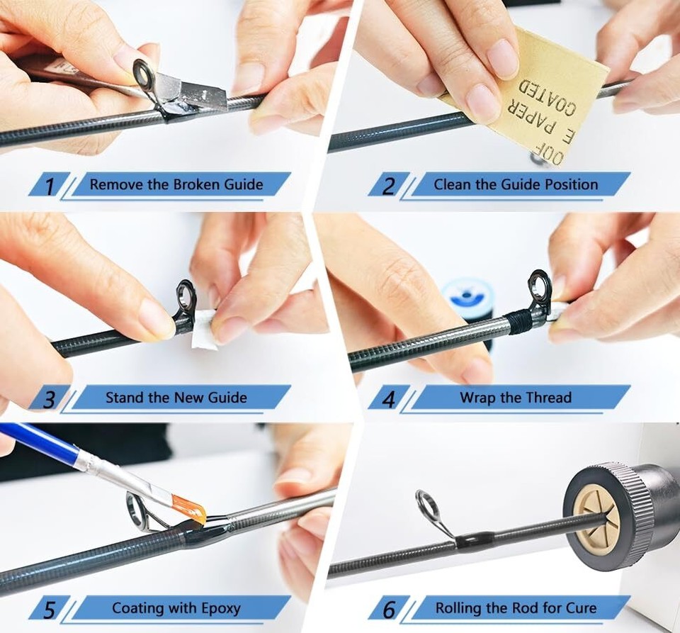 Fishing Rod Repair Kit Complete Supplies with Epoxy Glue Wrapping ...