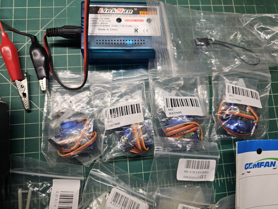 R/C Airplane Parts Lot Includes 4 New HXT900 Servos,Charger,Motor+ESC ...