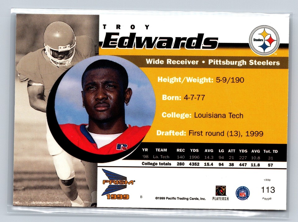 1999 Pacific Prism Troy Edwards #113 Pittsburgh Steelers Rookie | eBay