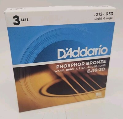 D'Addario EJ16-3D Phosphor Bronze Light Acoustic Guitar Strings 3 Sets ...