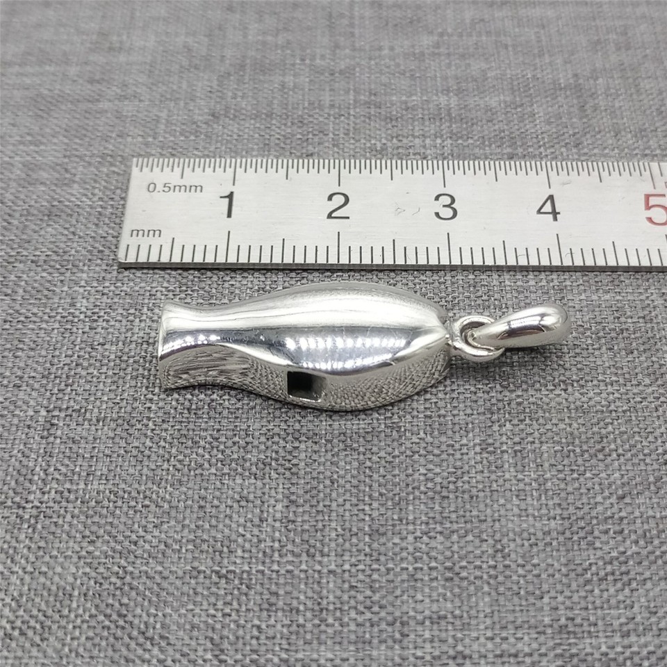 925 Sterling Silver Plain Fish Whistle Pendant 3D for Necklace | eBay