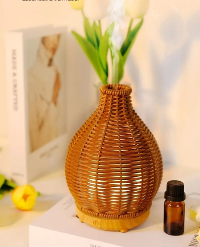 Nano Spray Ultrasonic Air Humidifier USB Wood Weave Cover Night Light ...