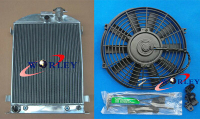 New for 1932 Ford Chopped engine 32 AT/MT Alloy Aluminum Radiator + Fan ...