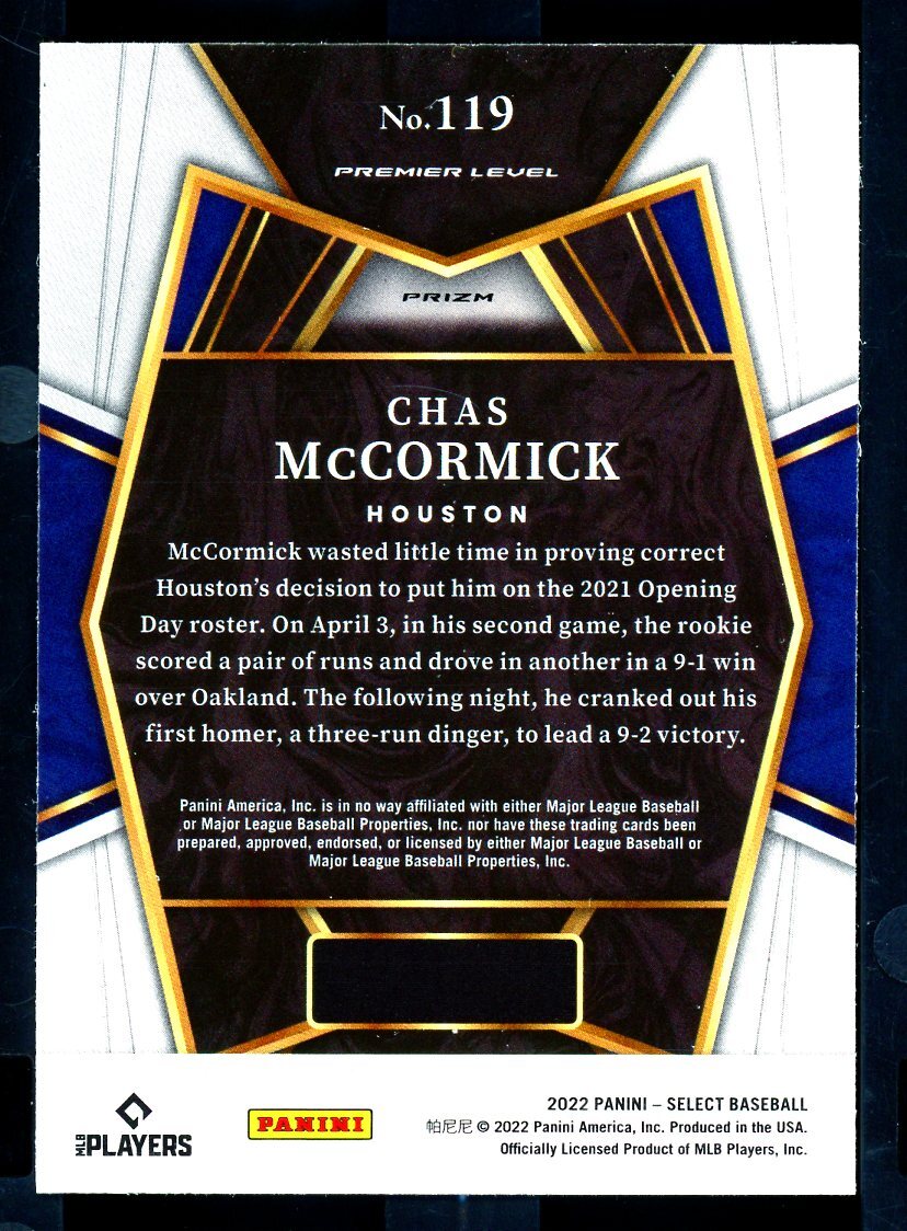 2022 Panini Select - Premier Level Chas McCormick #119 Tri-Color Prizm ...