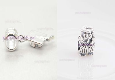 Sterling Silver 925 European Charm Study Owl Graduation Hat & Diploma ...