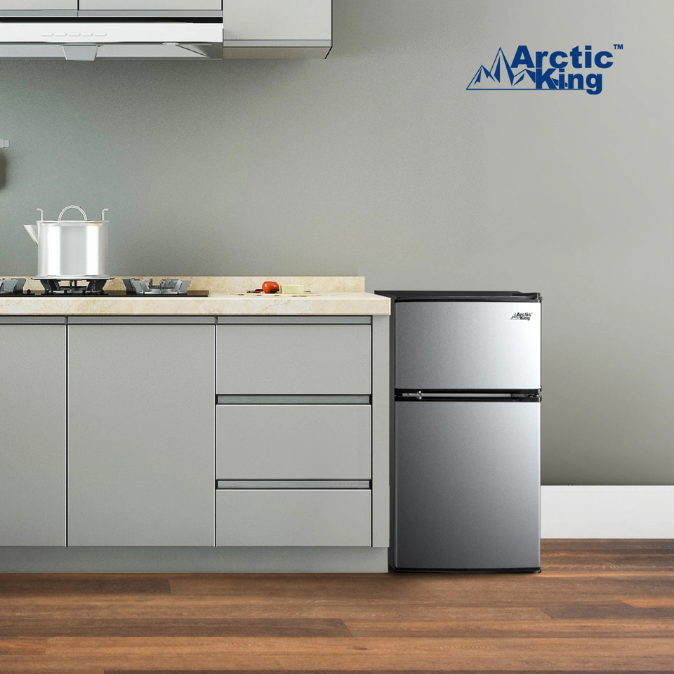 Arctic King 3.2 Cu ft Two Door Mini Fridge with Freezer, Stainless ...