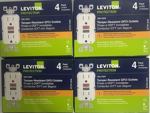 Leviton Protection GFTR1-R4W 15A Tamper Resistant GFCI Outlets 4 PACK ...