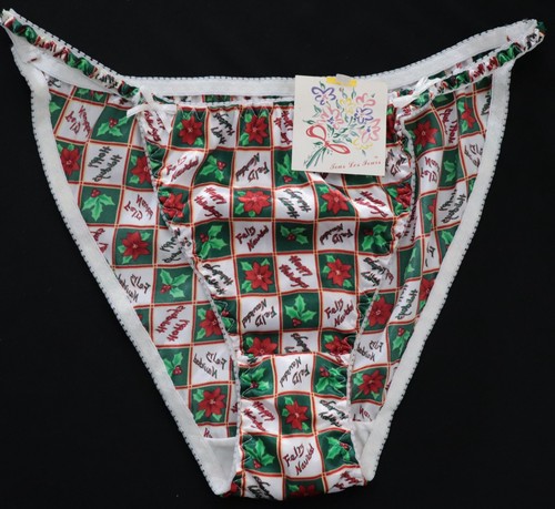 *ELASTIC* Sears TRUE VTG 90s X-Mas Polyester Satin String Bikini Panty ...