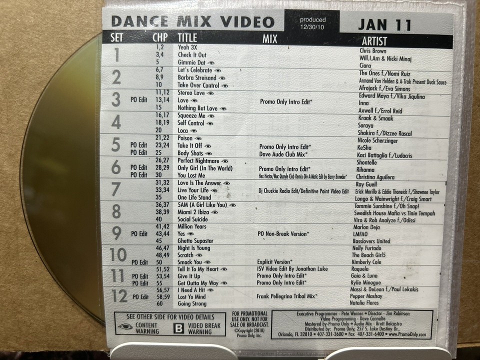 rare DVD sleeve PROMO ONLY Dance Mix Video 2011 January | eBay