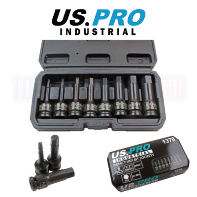 US PRO INDUSTRIAL 8pc 1/2" Impact Hex Bit Socket Set Impact Allen Keys ...