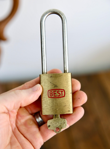 Vintage BEST Brass Padlock Safety First Antique lock w/ key old tool ...