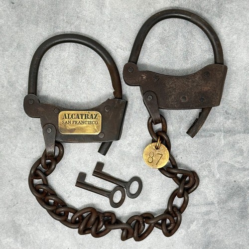 Alcatraz Prison Handcuffs, Iron Adjustable Cuffs with Chain & Antique ...
