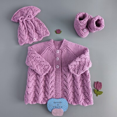 Baby Knitting Patterns Matinee set from Designs By Tracy D | eBay UK