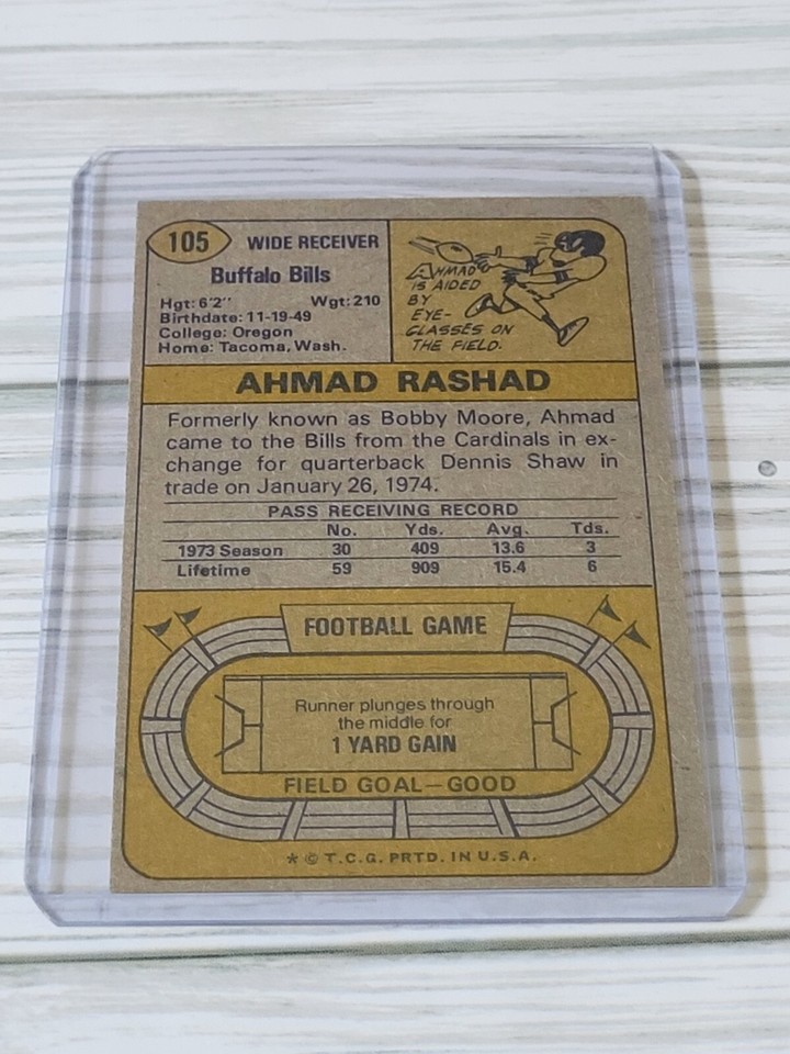 1974 Topps Ahmad Rashad Rookie Football Card #105 Buffalo Bills NM | eBay