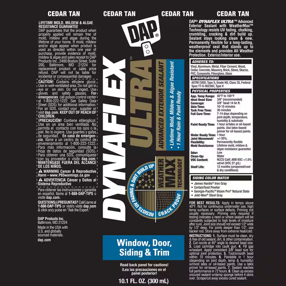 Dynaflex Ultra 10.1 Oz. Cedar Tan Advanced Exterior Window Door Siding Sealant | eBay