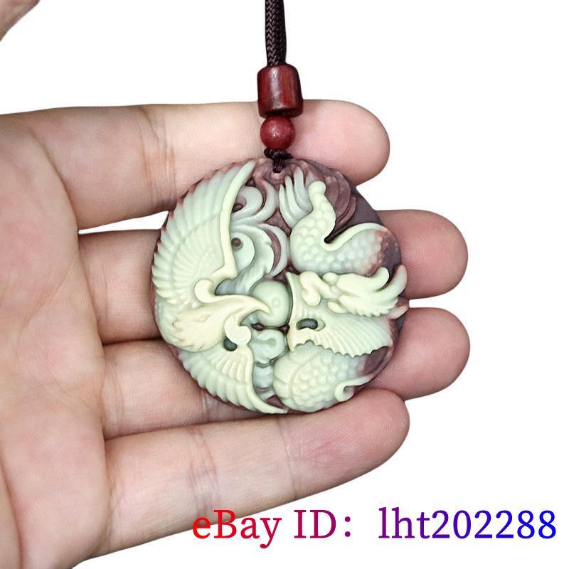 Jade Dragon Phoenix Pendant Chinese Amulets Jewelry Natural Necklace ...