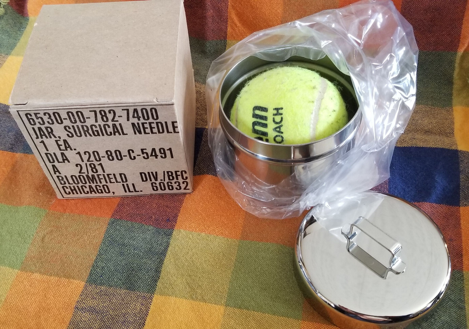 NEW! 1981 Vint USA SURGICAL Needle 3"Jar Stainless Steel Canister ...