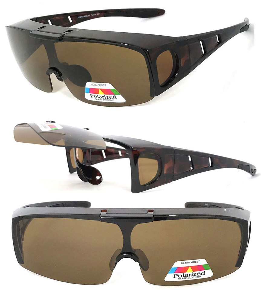 Flip Up POLARIZED Anit Glare rectangular Lens Cover Fit Over Glasses ...