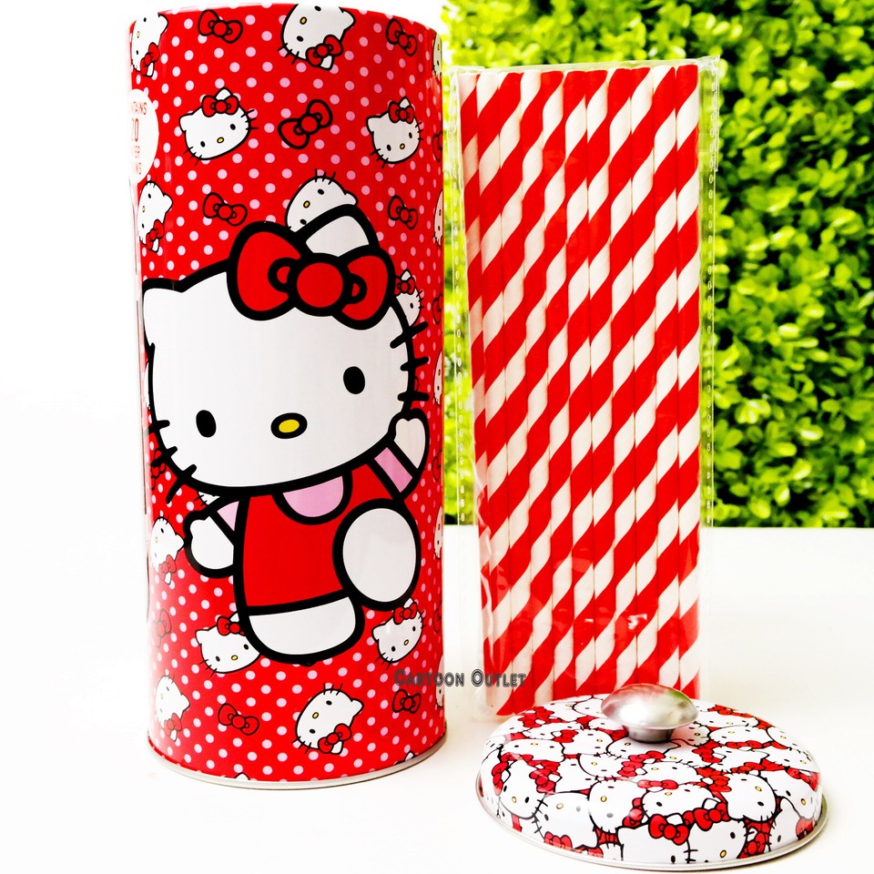 Sanrio Hello Kitty TIN STRAW HOLDER Dispenser With 20 STRAWS ...